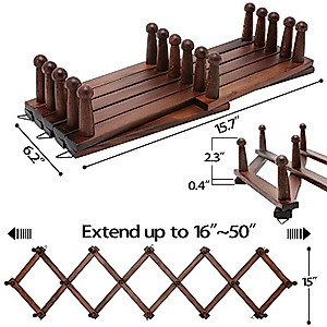 SCUNDA Hat Rack for Wall, Expandable Coat Rack with 16 Hooks, 16-inch Wooden Wall Rack for Coffe Mug, Bag, Hoodie, Hat, Baseball Caps(Brown)