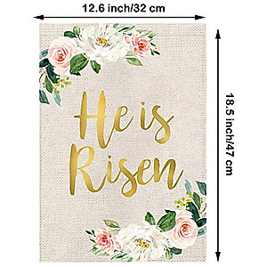 Easter Cross Garden Flag He is Risen Religious Yard Outdoor Decor 12.5 x 18 Inch Double Sided Burlap Spring Flowers Holiday Decorations