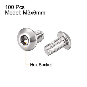 uxcell M3x6mm Machine Screws Hex Socket Round Head Screw 304 Stainless Steel Fasteners Bolts 100pcs