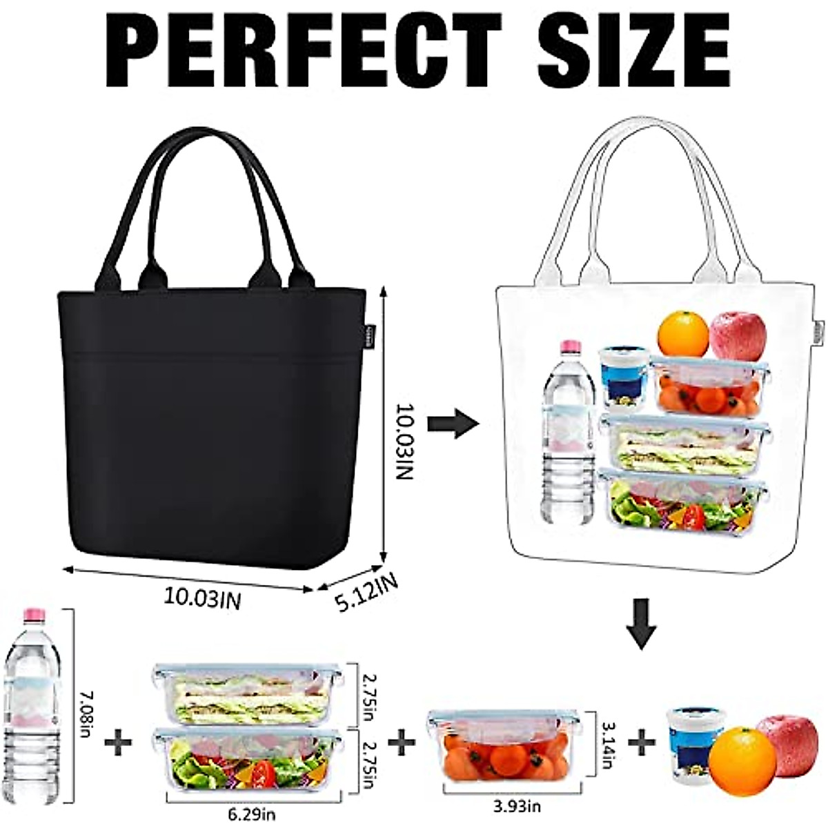 Aosbos Lunch Bag Women Insulated Thermal Lunch Box Cooler Tote Bag Reusable Food Organizer Adult (Black)