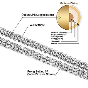 FEEL STYLE Mens Cuban Link Chain Gold Silver Plated Bling Miami Cuban Necklace Diamond Chain for Men13MM Iced Out Hip Hop Jewelry