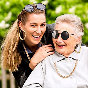 Hicarer 80s 90s Outfit Accessories for Women Men Hip Hop Costume Round Goggle Faux Gold Chain Earring Jewelry (Round Shape Earrings)