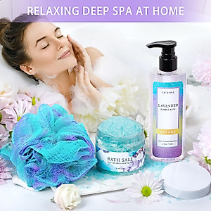 Spa Gifts for Women,Birthday Gifts for Women,Purple Gifts for Women,Gifts for Her Girlfriend Mom Sister,Care Package Gift Set,14Pcs Lavender Scent Home Spa Relaxing Gift Box Basket with Wine Tumbler