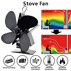 Japard 4 Blades Heat Fan for Wood Stove, Thermal Fan for Wood Stove, Wood Burner Fans for Circulating Warm, Wood Stove Fan Non Electric Heat Powered, Log Wood Stove Oil Fan