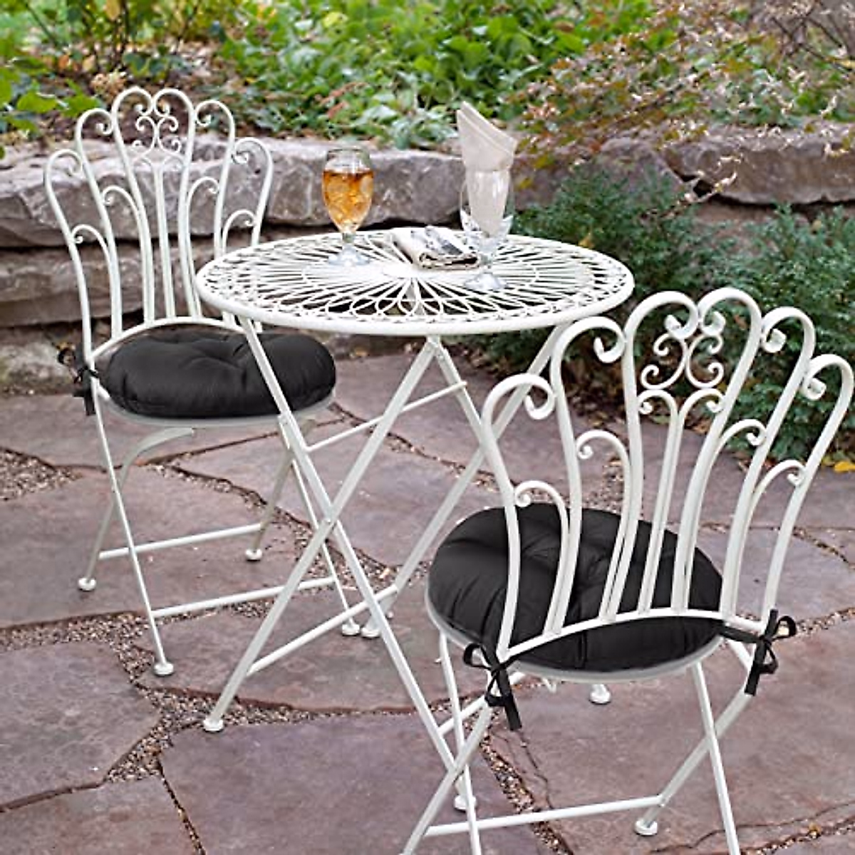 GUEGLSA Tufted Outdoor Bistro Chair Cushion, Waterproof Round Seat Cushion 15 inch, High UV Resistant Bistro Cushion for Patio Chair, (Black,1 Pcs)