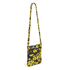 Vera Bradley Women's Cotton Collegiate Triple Zip Hipster Crossbody Purse (Multiple Teams Available), University of Michigan Navy/Gold Rain Garden - Recycled Cotton, One Size