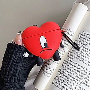 Bad& Bunny Merch,Case for AirPods 1&2, un Verano sin ti Cartoon Cute Design Soft Protective Cover with Keychain Compatible with AirPods 1st and 2nd for Women and Man (Red Heart)