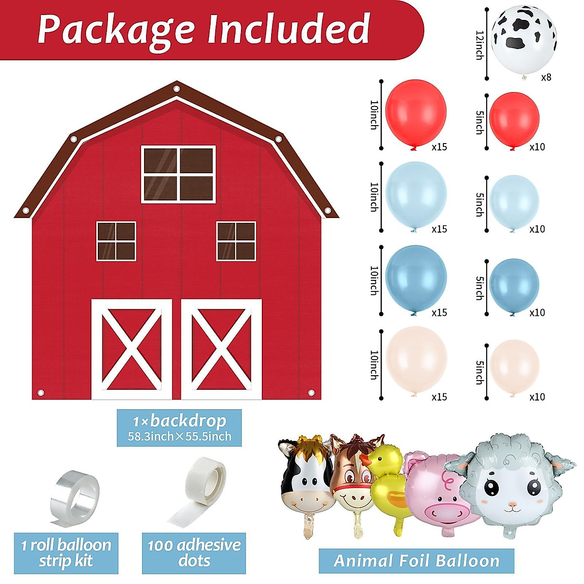 Farm Animals Party Decoration Set Farmhouse Backdrop Cow Balloon Garland Arch Kit Farm Theme Balloons Photo Booth Farm Photography Background Party Decor for Birthday Kids Baby Shower Party Supplies