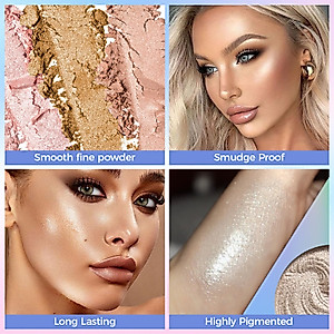 Highlighter Makeup Palette,Highlighter Palette Illuminator Powder Palette White Highlighter Baked Waterproof Long Lasting Brilliant Lighten Skin Color Face Contour Powder Makeup Highlighter