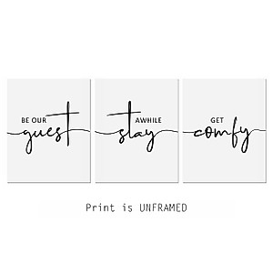 Guest Room Wall Art Be Our Guest Stay Awhile Get Comfy Over The Bed Sign Wall Decor Bedroom Artwork Pictures New Home Decor UNFRAMED 11x14inch