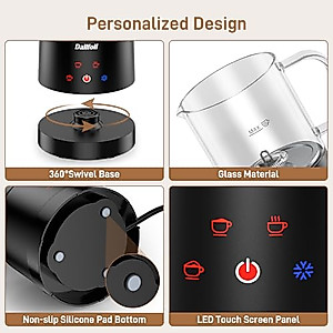 Dallfoll Milk Frother, 4-in-1 Milk Frother and Steamer Electric, Visualized Glass Design, 13.5oz/400ml Hot and Cold Milk Foam Maker for Coffee, Latte, Cappuccino Silent Operation, Automatic off