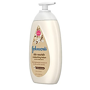 Johnson's Skin Nourish Moisturizing Baby Lotion for Dry Skin with Vanilla & Oat Scents, Gentle & Lightweight Body Lotion for The Whole Family, Hypoallergenic, Dye-Free, 16.9 fl. oz