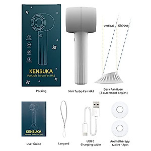 KENSUKA Portable Handheld Fan with Aromatherapy HA1, Personal USB Rechargeable Mini Turbo Fan with 3 Speed Adjustable and Desk Base, Pocket Hand Fans for Women, Travel, Makeup, Outdoor, Indoor.