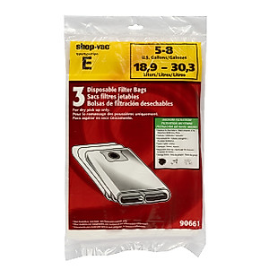 Shop-Vac 9066133, Disposable Filter Collection Bags, Fits 5-8 Gallon Tanks, (3 Pack)