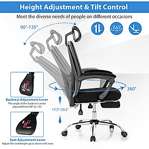 COSTWAY Ergonomic Office Chair with Retractable Footrest, High Back Reclining Executive Chair with Adjustable Headrest and Armrest, 2-Paddle Control, Swivel Computer Desk Chair for Working, Gaming