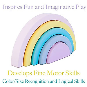 Wooden Rainbow Stacking Toy - Rainbow Stacker Wooden Rainbow Unicorn Wooden Baby Toys - Stacking Rainbow Toy Pull Toy Rainbow Puzzle - Rainbow Stacker Wooden Toy Unicorn Gifts for Girls Unicorn Toy