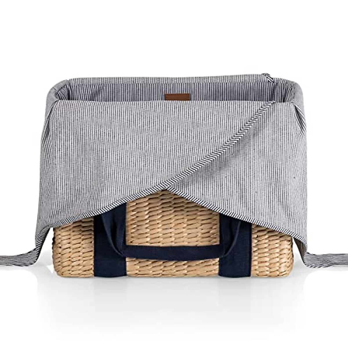 PICNIC TIME - Parisian Picnic Basket - Seagrass Picnic Basket, (Beige with Navy Blue Accents)
