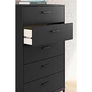 Signature Design by Ashley Socalle Modern 5 Drawer Chest with Safety Stop and Metal Legs for Bedroom, Black