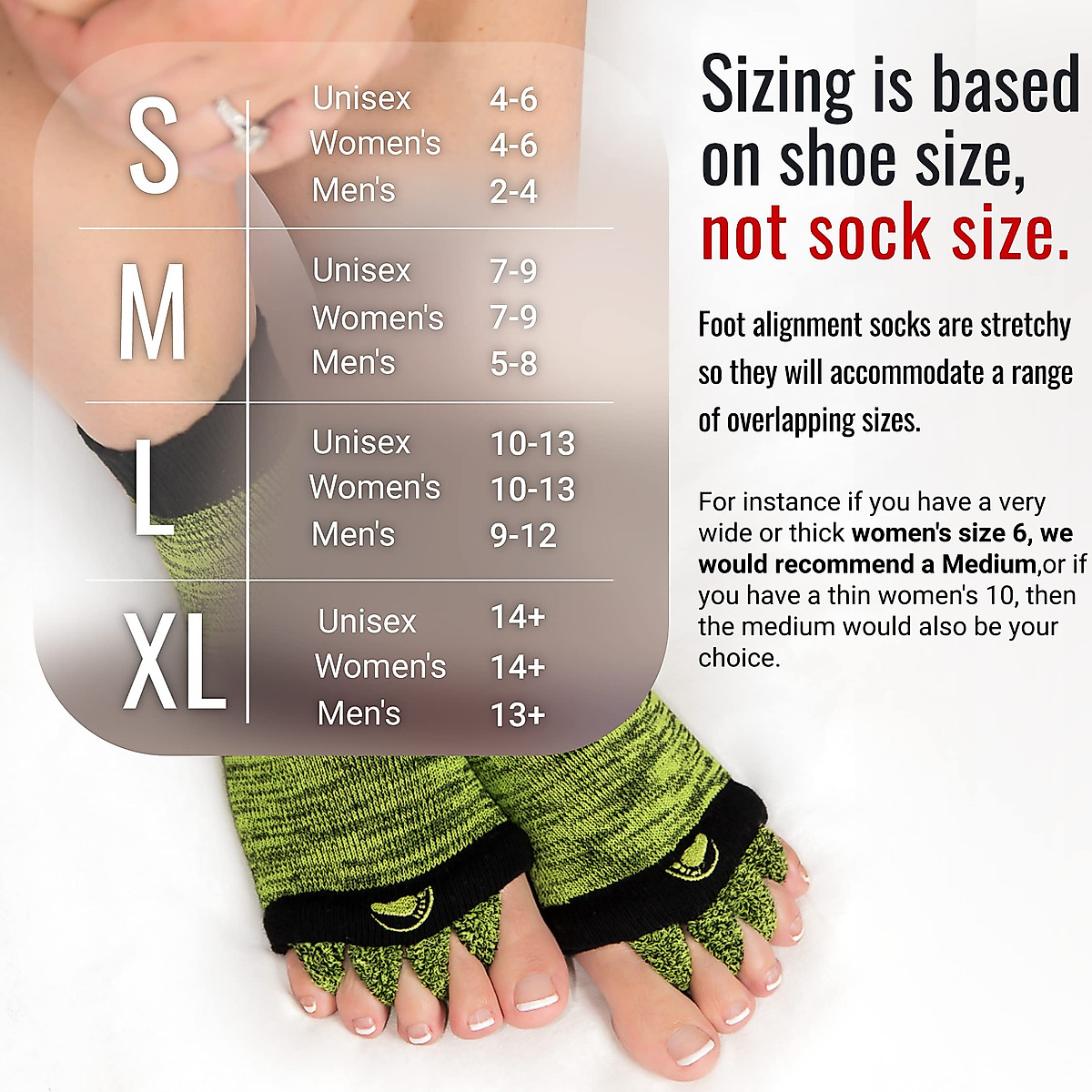Foot Alignment Socks with Toe Separators by My Happy Feet | for Men or Women | Charcoal (Large)