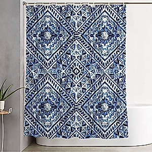 Starocle Shower Curtain Ink Painting Repeating Winter Season Watercolor Cold Hand Painted Blue Backdrop Sky Beauty Fashion Waterproof Polyester Fabric Bathroom Decor Sets with Hooks 72x72 Inch