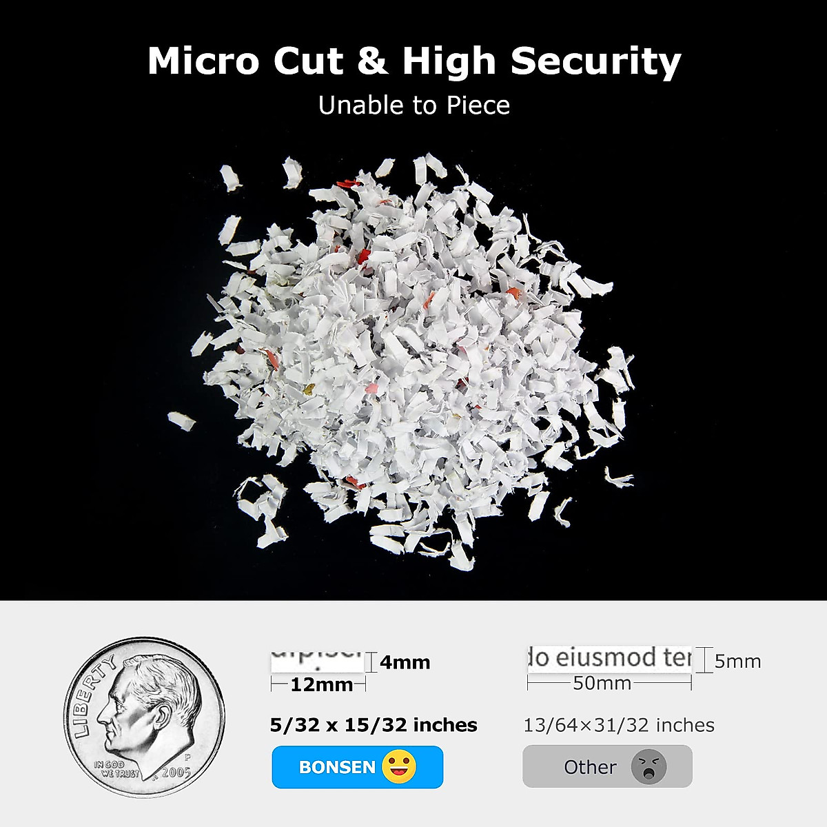 BONSEN 12-Sheet Crosscut Paper Shredder for Home Office, 52dB, P-4, Large 6-Gal Bin, 10-Min Non-Stop Running, Credit Card/Staple Shredder for Home