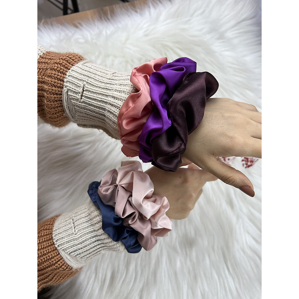 Satin Scrunchies, 6 Pieces For Hair, Big Satin Hair Ties, Ponytail Holder, Soft And Satin Silk Fabric Hair Scrunchies, P12