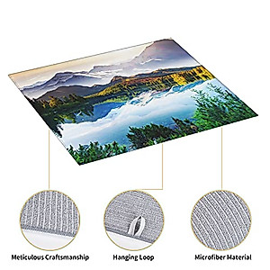 Peaceful Lake Printed Drying Mat For Kitchen Ultra Absorbent Microfiber Dishes Drainer Mats Non-Slip Silicone Quick Dry Pad - 18 X 16inch