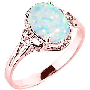 Modern Contemporary Rings 10K Rose Gold October Birthstone Lab Grown Oval Opal Gemstone Solitaire Ring - Size 6-1/4