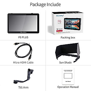 FEELWORLD F6 Plus 6 inch DSLR Camera Field Touch Screen Monitor with HDR 3D Lut Small Full HD 1920x1080 IPS Video Peaking Focus Assist 4K HDMI 8.4V DC Input Output Include Tilt Arm