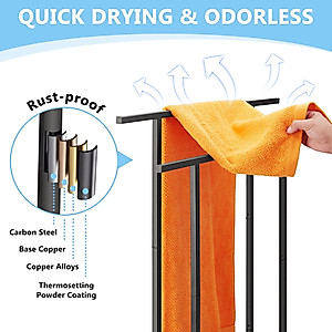 Standing Towel Racks for Bathroom, 2 Tier Bathroom Floor Free Standing Towel Rack, Tall Enough Pool Towel Rack Outdoor Stand for Drying Storage Towels, Black Freestanding Blanket Holder, ALHAKIN