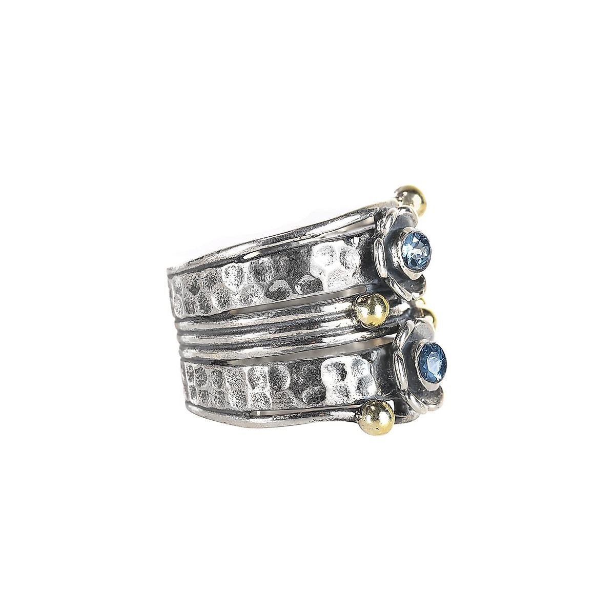 YoTreasure London Blue Topaz 925 Sterling Silver Brass Wide Band Statement Ring