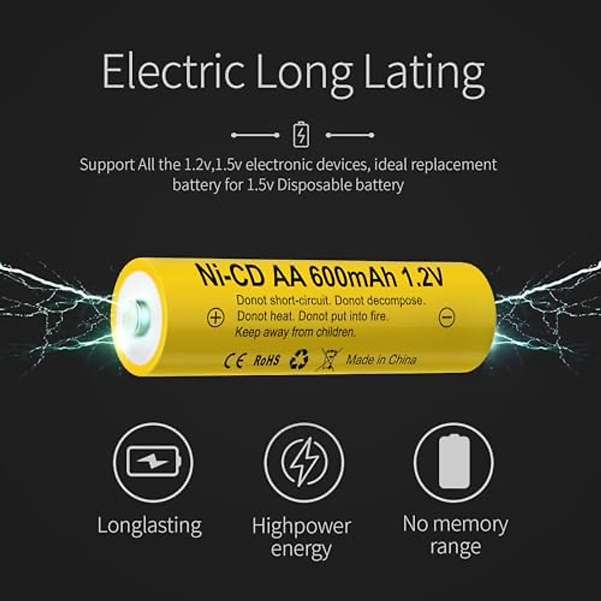 YXZHENG Batteries AA NiCd 600mAh 1.2V Rechargeable for Solar Garden Lights (16pcs AA)