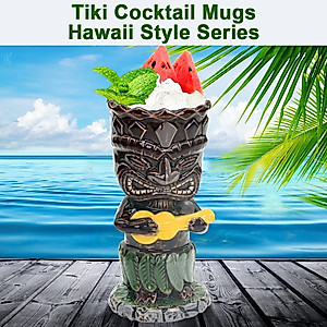 SuproBarware Tiki Mugs, 300ml Cocktail Glasses Set Colourful Ceramic Cocktail Cups Hawaiian Party Decoration for Exotic Party