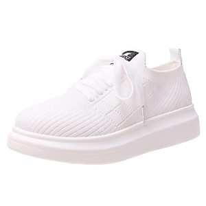 USYFAKGH Womens Hiking Shoes Women's Sneakers Walking Shoes for Women Women's Fashion Large Size Platform Solid Color Lace-up Flying Knitted Sneakers White