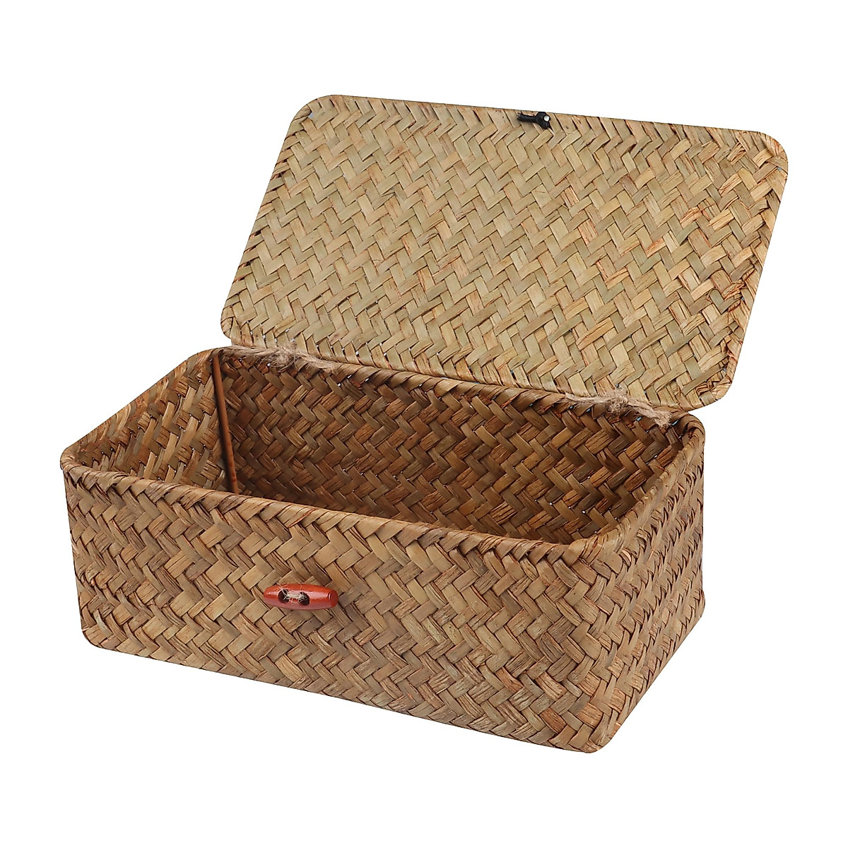 Moosky Wicker Shelf Baskets with Lid,Handwoven Seagrass Basket for Storage Basket Bins Rectangular Home Organizer Gift Boxes (Natural Small)
