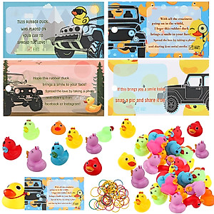 220 Packs Duck Card Printed Car Duck Cards Funny Ducking Card Tags Multicolor Rubber Ducks Mini Bath Ducks Ducky Float Ducks Set with 20 Rubber Ducks 200 Pieces Rubber Bands for Sharing (Cute Style)