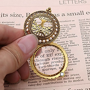 Sherry Magnifiers 5X Antique Hanging Magnifier Hollow Out Necklace Pendant Map Reading Magnifying Glass (Gold 02)