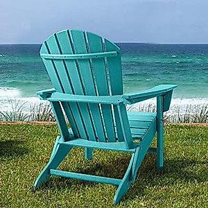 ASTEROUTDOOR Outdoor Folding Plastic Adirondack Chair with Weather Resistant & Easy Maintenance for Patio, Deck, Garden, Backyard, Beach, Pool and Fire Pit, Blue
