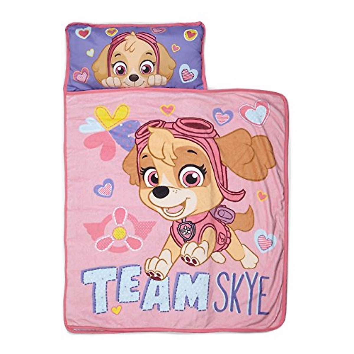 Paw Patrol Team Skye Toddler Nap-Mat Set - Includes Pillow and Fleece Blanket – Great for Girls Napping During Daycare or Preschool - Fits Toddlers, Pink