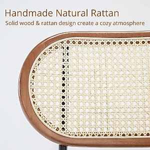 LUE BONA Faux Leather Bar Stools Set of 4,Rattan and Wood Backrest with Metal Legs，Modern Upholstered Round seat Chair Counter Height Barstools for Home Office Restaurants,24",Red Brown