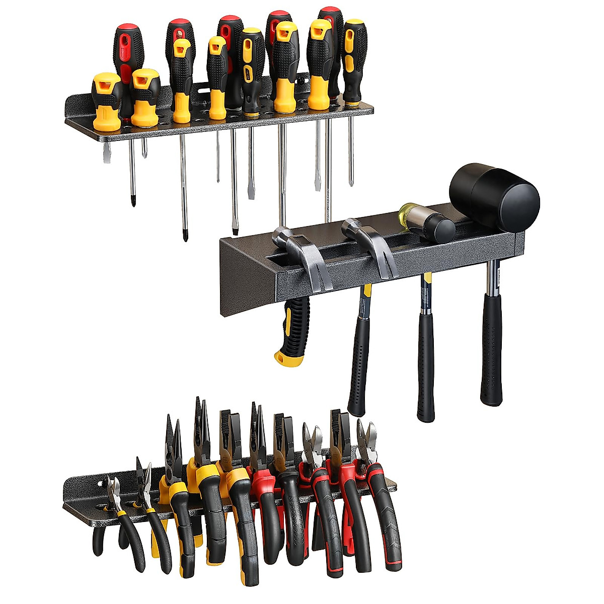 FHXZH Wall Mount Screwdriver Organizer, Pliers Holder, Hammer Rack, 3PCS Alloy Steel Hand Tool Storage Organizer for Garage Workshop