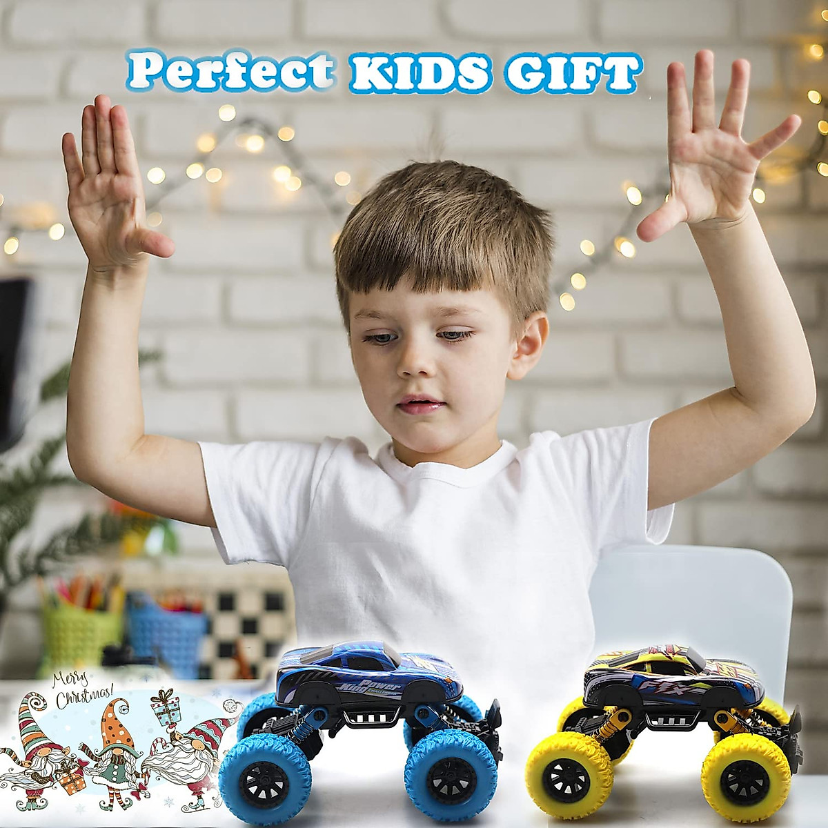 Toy Trucks for Boys Pull Back Cars for Toddlers, Alloy Toy Car Educational Toy Monster Trucks Inertia Car Toy for Boys Girls Toddler (Yellow)