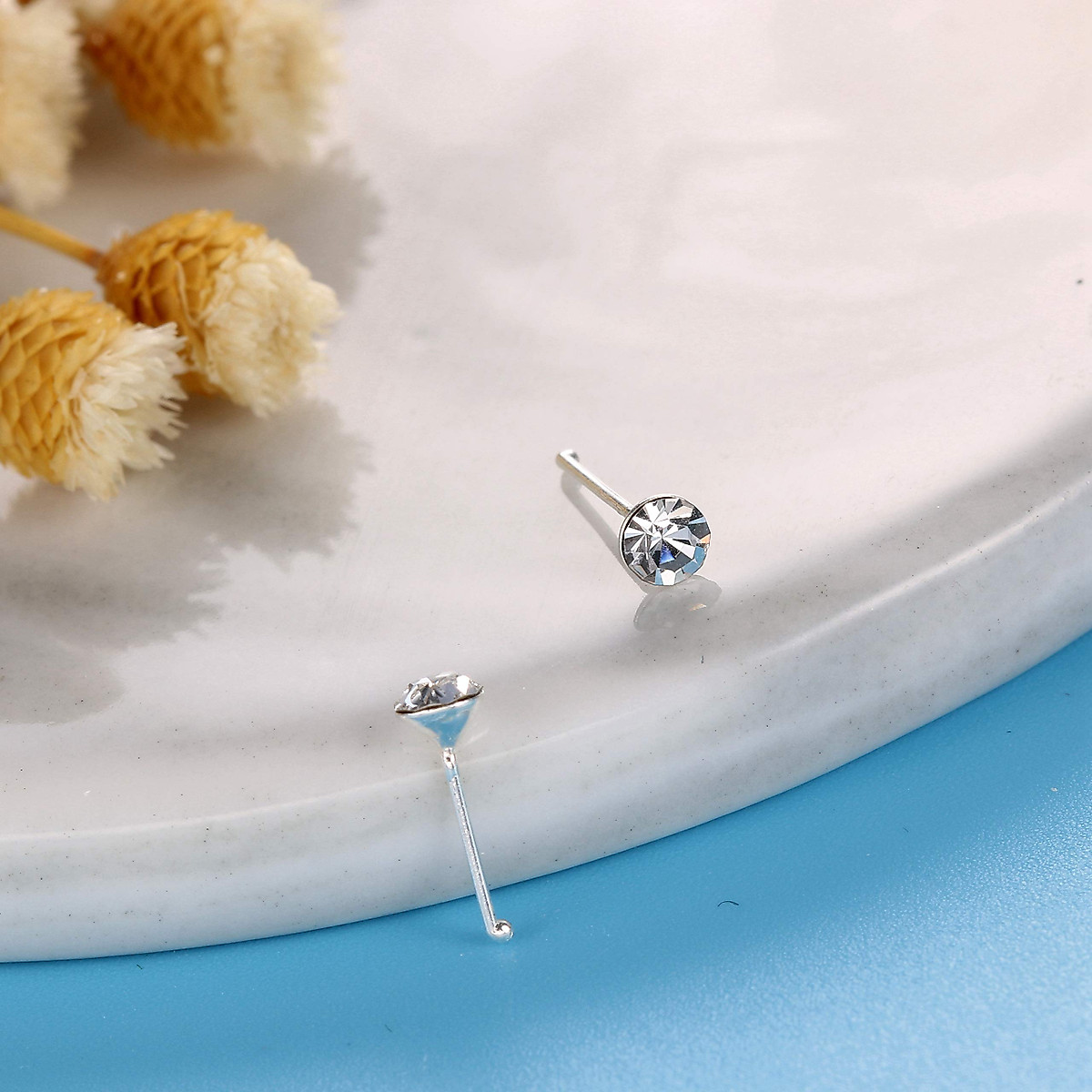 Sllaiss 8 Pcs 925 Sterling Silver Tiny Nose Ring Studs Set for Women Round Czech Crystal Nose Piercing Body Jewelry Hypoallergenic 1.5MM 2MM 2.5MM 3.5MM