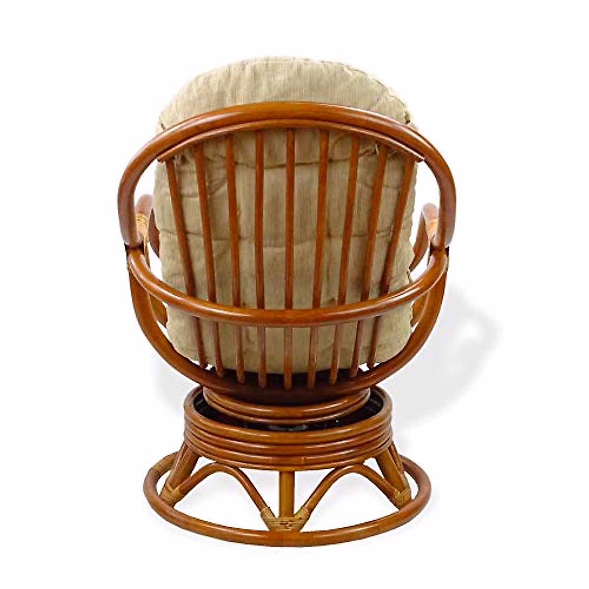 Bali Lounge Swivel Rocking Chair with Dark Brown Cushion Natural Rattan Wicker Handmade, Colonial