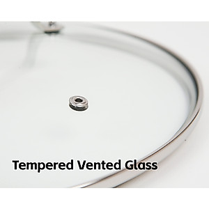 Nuwave 11.5” Tempered Vented Glass Lid, Shatter-Resistant, Oven Safe, Dishwasher Safe, Stainless-Steel Rim and Handle