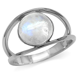 Silvershake Natural Moonstone White Gold Plated 925 Sterling Silver Solitaire Ring Size 8