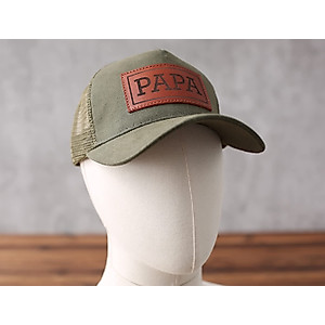 Papa Hat，Leather Patch Hat Papa for Papa Baby Announcement Gift for Papa Olive