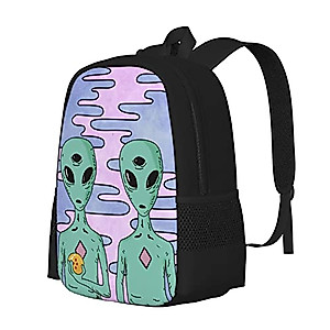 UIACOM Alien Backpacks Cool Hippie Aliens School Bags Travel Backpack Laptop School Bookbag Lightweight 17 inch Large Daypack Rucksack for Women Men Teens Kids