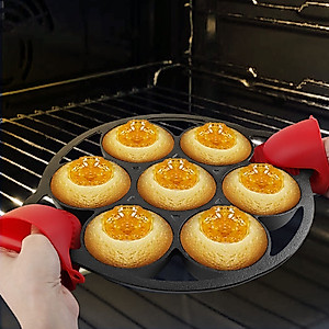 PROKITCHEN Cast Iron Muffin Tin,Cast Iron Cupcake Pan for Baking Biscuits, 7 part - bonus 2 Mini Oven Gloves