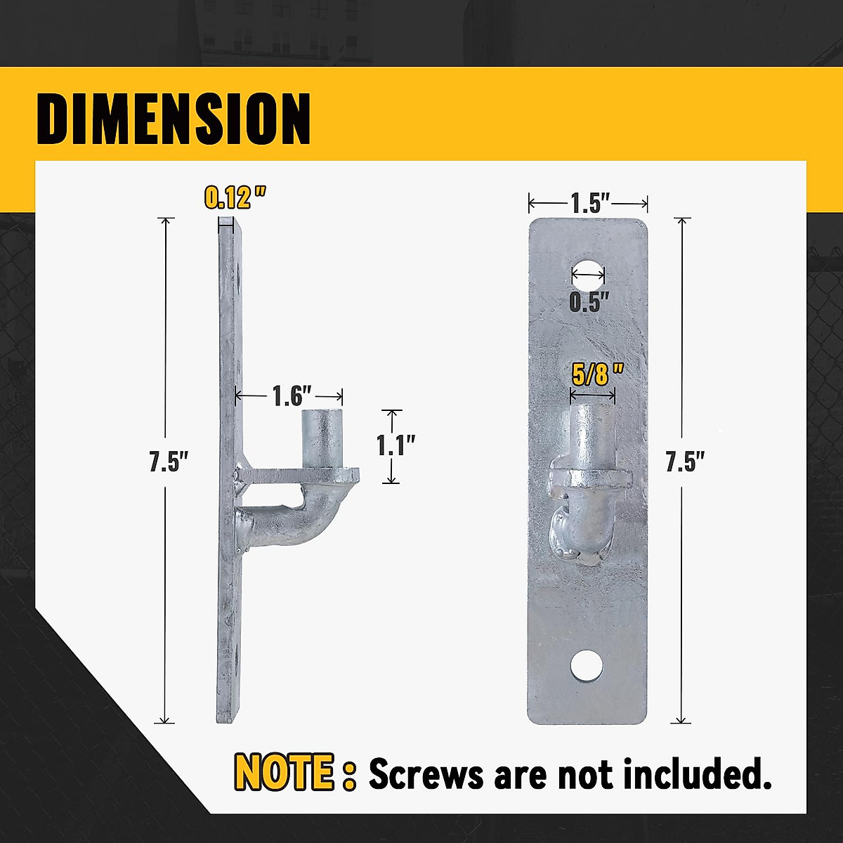 VIVIDA Wall Mount Gate Hinge 4 PCS, Heavy Duty Flat Back Farm Gate Hinge with 5/8" Pin, Chain Link Fence Parts, Galvanized Steel